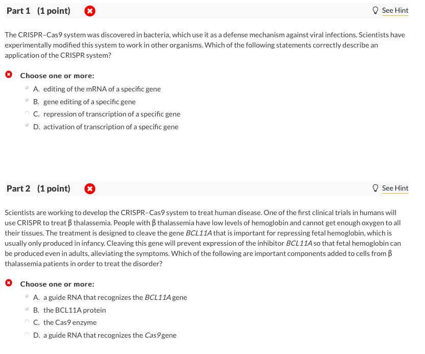 Solved Part 1 (1 point) * See Hint The CRISPR-Cas9 system | Chegg.com