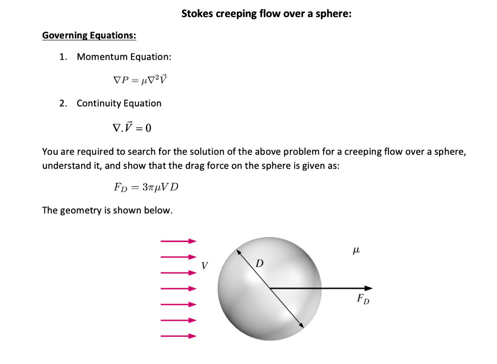 Solved Stokes creeping flow over a sphere: Governing | Chegg.com