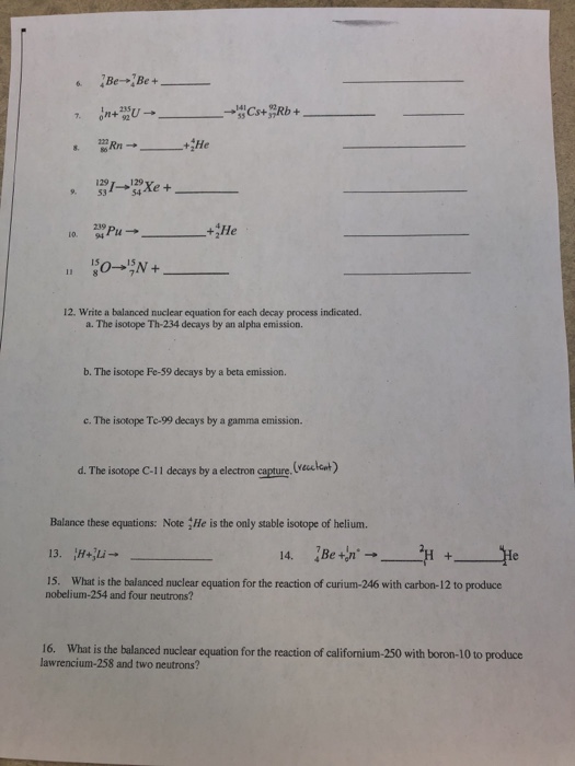 Solved Balancing Nuclear Equations Name: Period: There are | Chegg.com