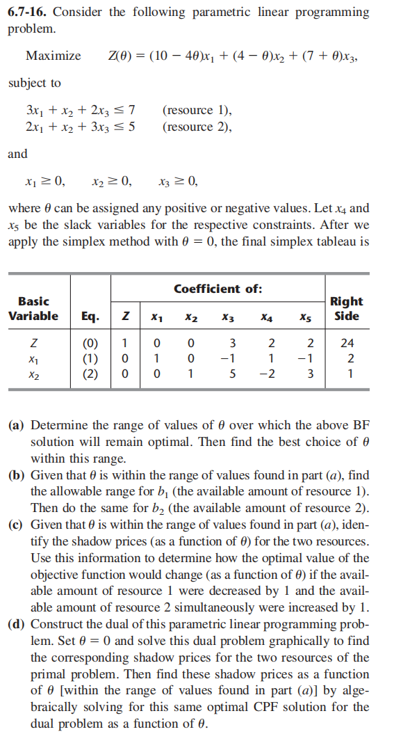 Solved 6 7 16 Consider The Following Parametric Linear