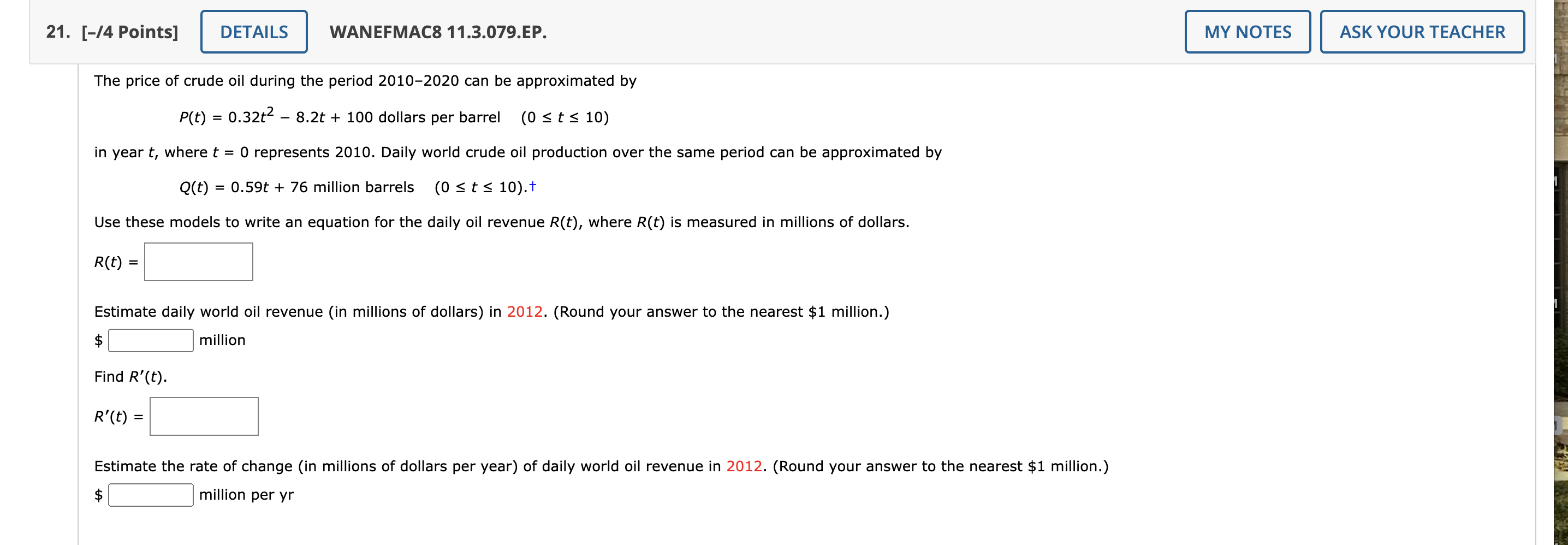 Solved The price of crude oil during the period 2010−2020 | Chegg.com