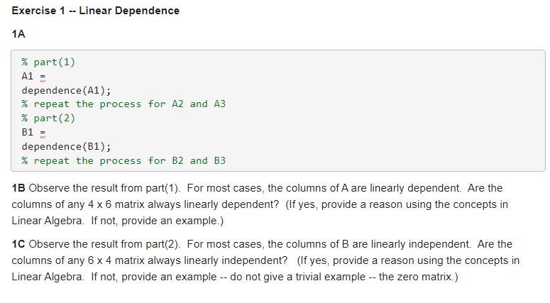 Solved In this exercise, you will check if the columns of a | Chegg.com