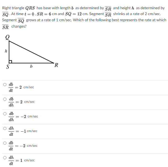 Solved Right triangle QRS has base with length b as | Chegg.com