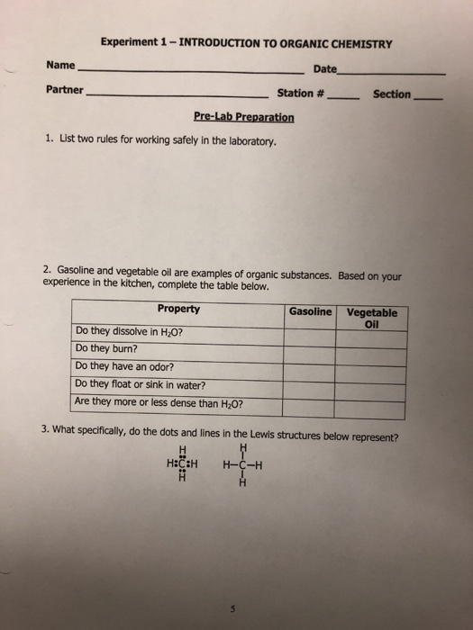 Solved Experiment 1-INTRODUCTION TO ORGANIC CHEMISTRY Name | Chegg.com