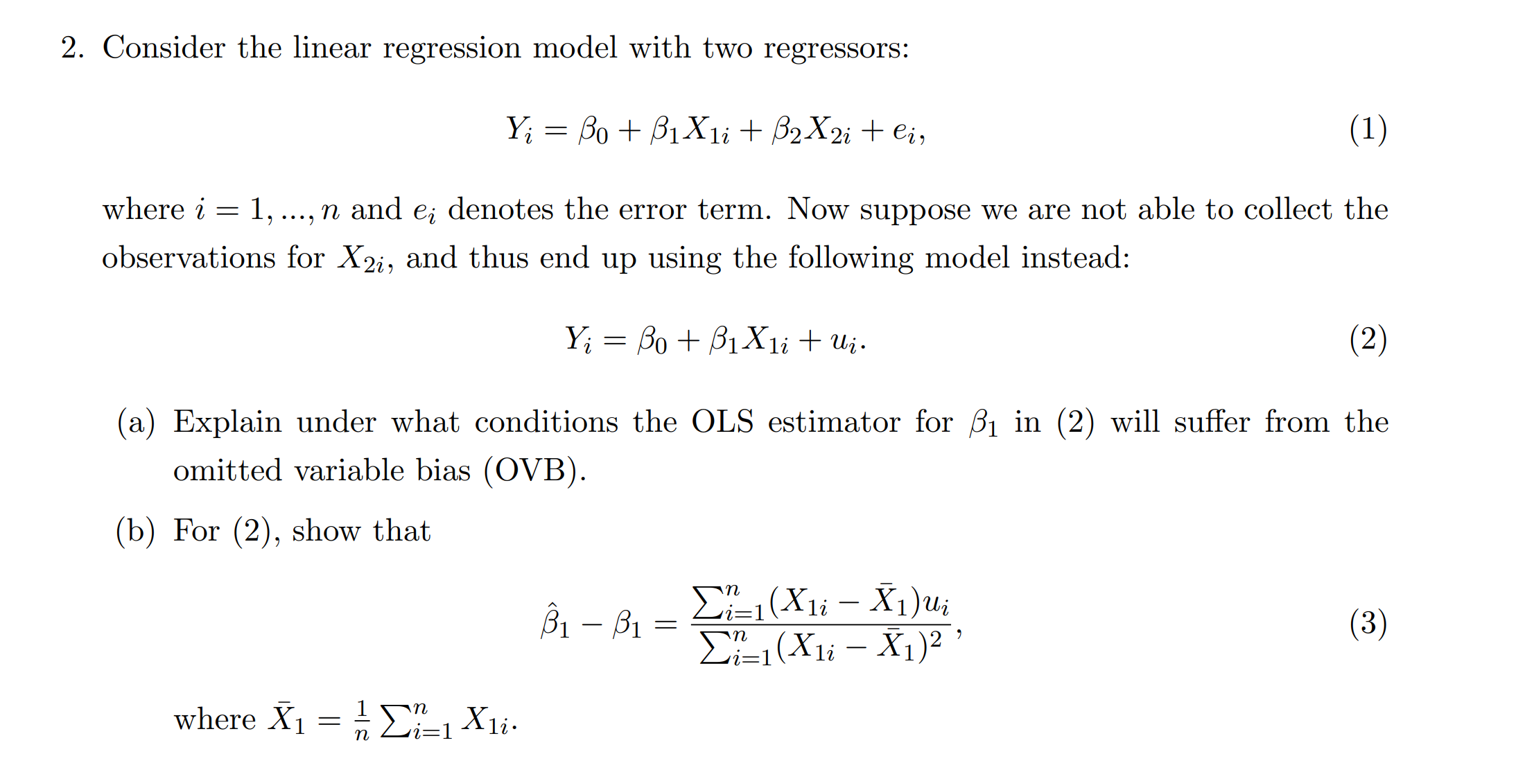 Solved 2. Consider the linear regression model with two | Chegg.com