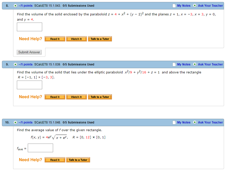 Solved 8. + -/1 points SCalcET8 15.1.043. 0/5 Submissions | Chegg.com