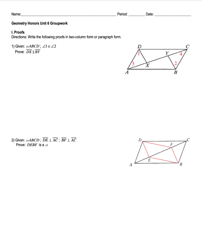 Solved I. Proofs Directions: Write the following proofs in | Chegg.com