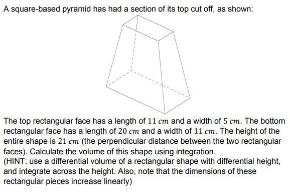 Solved A square-based pyramid has had a section of its top | Chegg.com