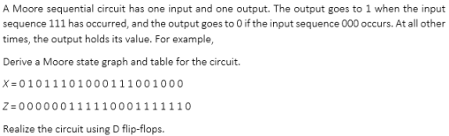 Solved A Moore sequential circuit has one input and one | Chegg.com