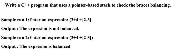 Solved Write a C++ program that uses a pointer-based stack | Chegg.com