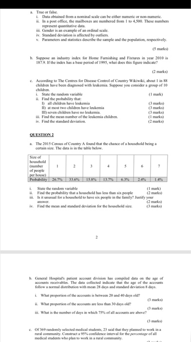 Solved True or false i. Data obtained from a nominal scale | Chegg.com