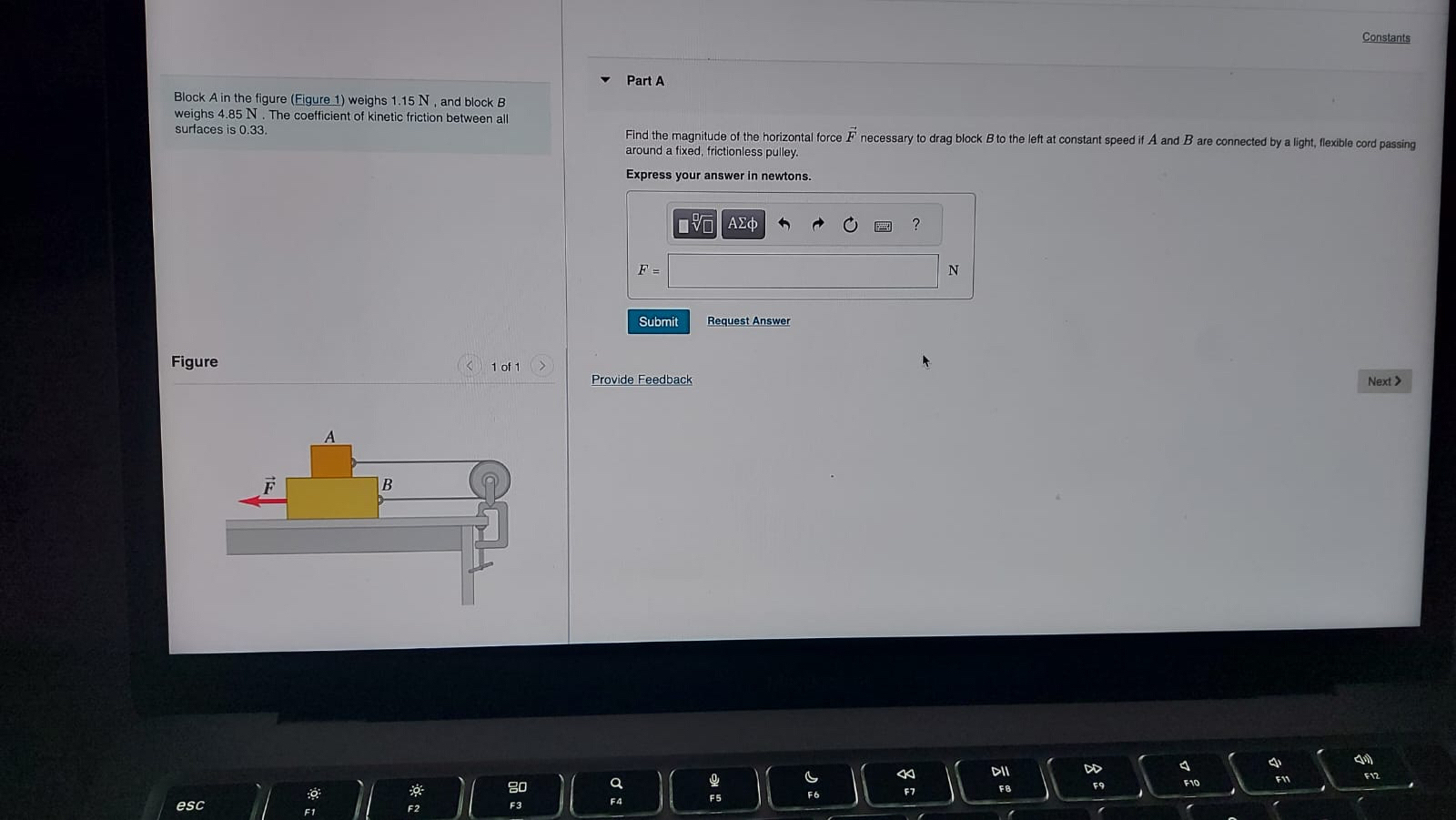 Solved Block A ﻿in the figure (Figure 1) ﻿weighs 1.15N, ﻿and | Chegg.com