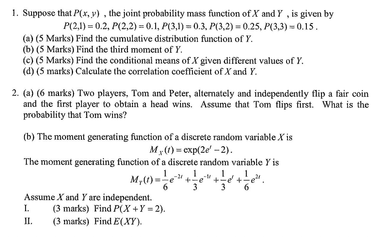 Solved 1. Suppose that P(x,y), the joint probability mass | Chegg.com