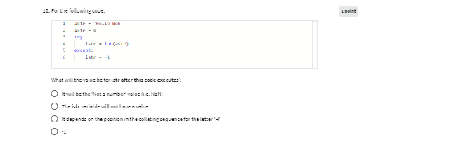 Solved What will the value be for istr after this code | Chegg.com