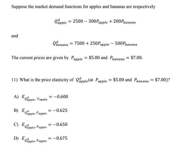Solved Suppose the market demand functions for apples and | Chegg.com