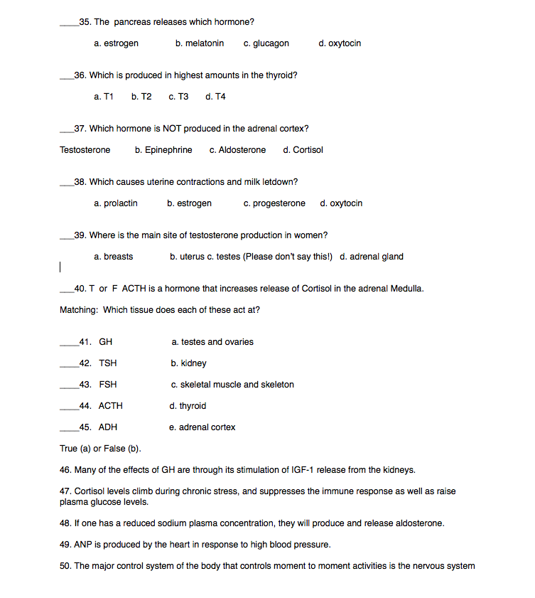 Solved 35. The pancreas releases which hormone? a. estrogen | Chegg.com