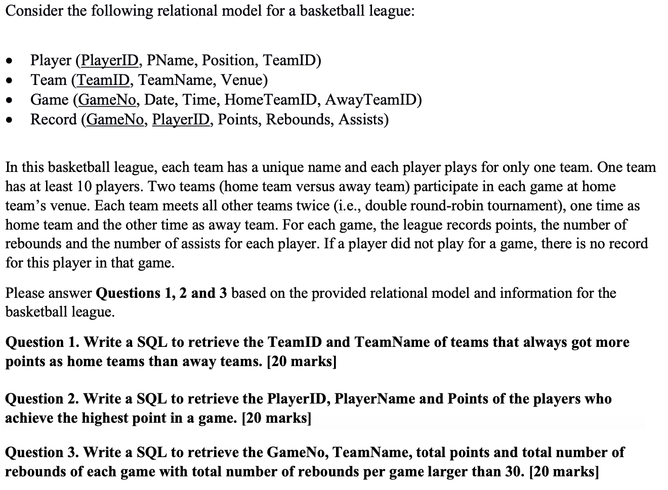 Solved Consider the following relational model for a | Chegg.com