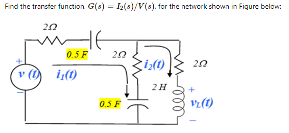 Solved Find the transfer function, G(s)=I2(s)/V(s), for the | Chegg.com