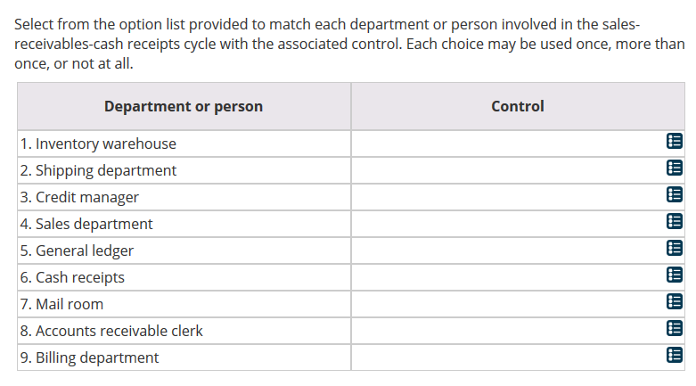 Solved Select from the option list provided to match each | Chegg.com