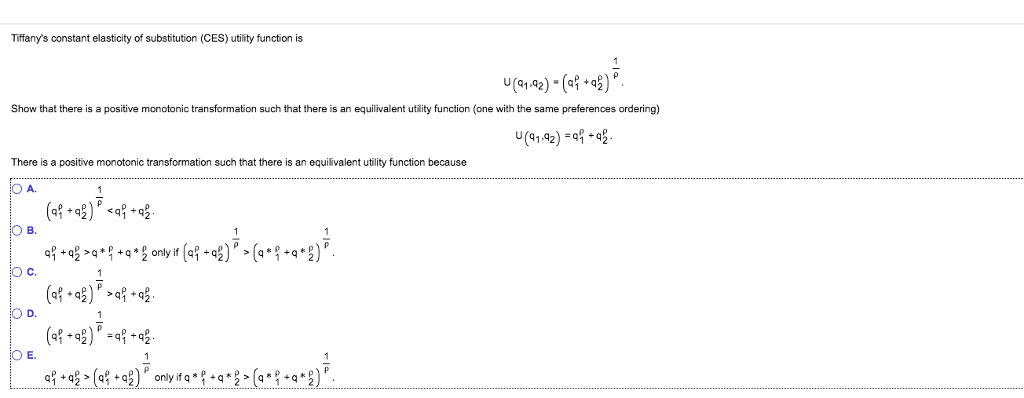 Solved Tiffanys Constant Elasticity Of Substitution Ces
