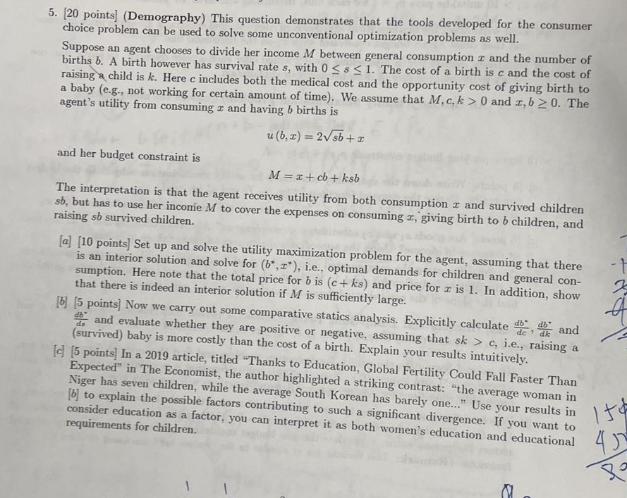 Solved 5. [20 points] (Demography) This question | Chegg.com