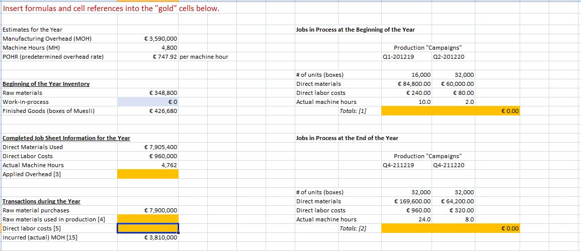 Solved Insert formulas and cell references into the "gold" | Chegg.com