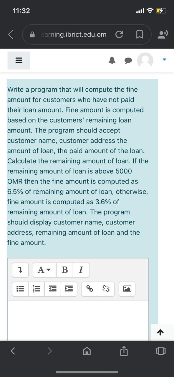 Solved 11:32 جال earning.ibrict.edu.om C Write a program | Chegg.com