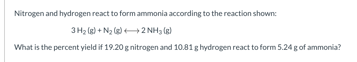 Solved Nitrogen and hydrogen react to form ammonia according | Chegg.com
