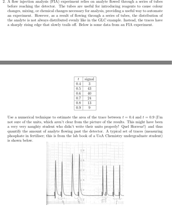 2. A flow injection analysis (FIA) experiment relies | Chegg.com