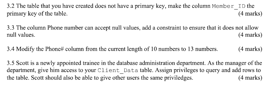 Solved 3.2 The table that you have created does not have a | Chegg.com