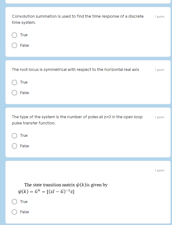 Solved 1 point Convolution summation is used to find the | Chegg.com