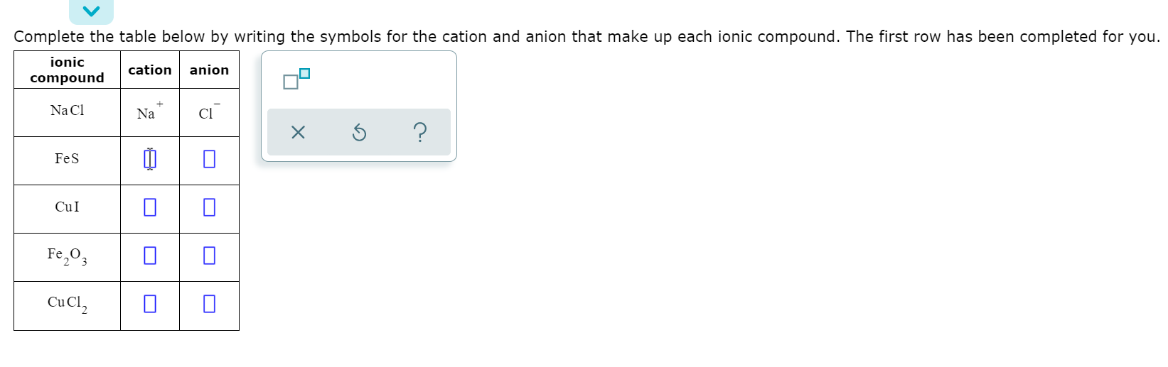 Solved Complete the table below by writing the symbols for | Chegg.com