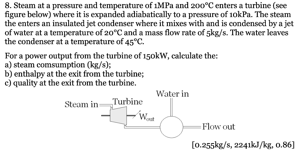 Solved 8. Steam at a pressure and temperature of 1MPa and | Chegg.com