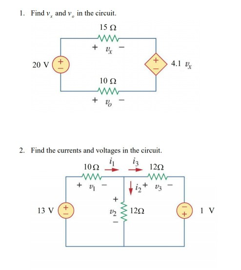Solved 1. Find v, and v, in the circuit v and v in the | Chegg.com