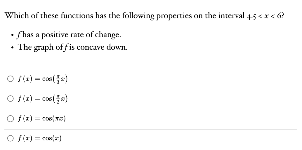 Solved Which of these functions has the following properties | Chegg.com