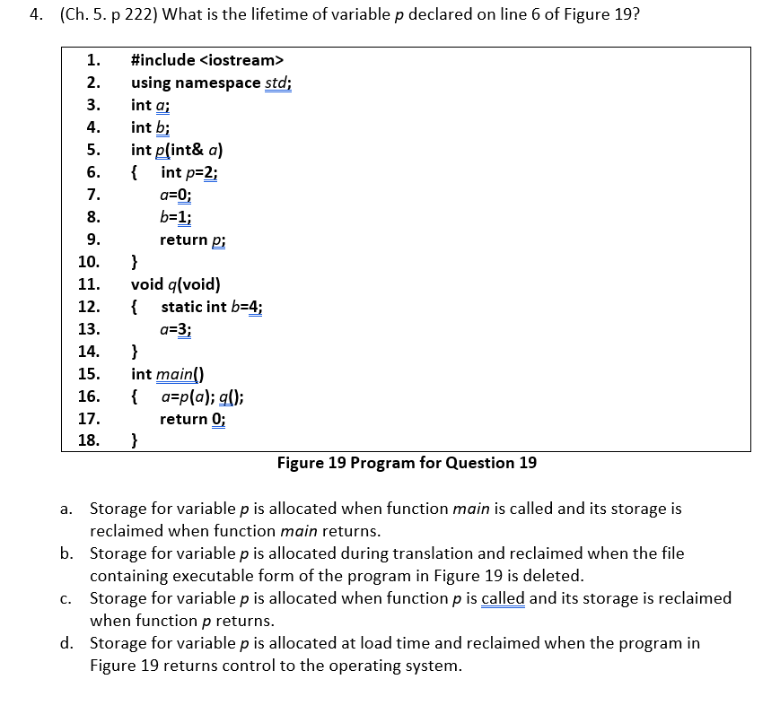 Solved (Ch. 5. p 222) What is the lifetime of variable p | Chegg.com