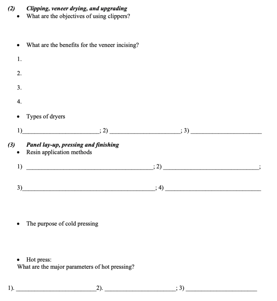 Solved Reading material: Chapter 11 of Wood Processing: | Chegg.com