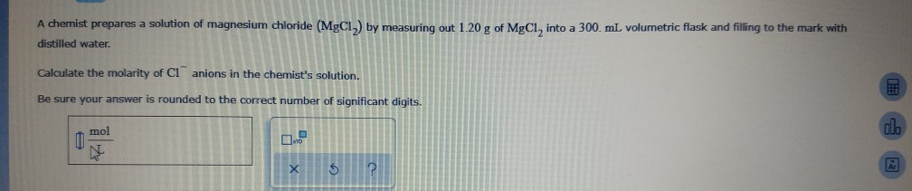 Solved A chemist must dilute 76.2 mL of 36.4 uM aqueous | Chegg.com