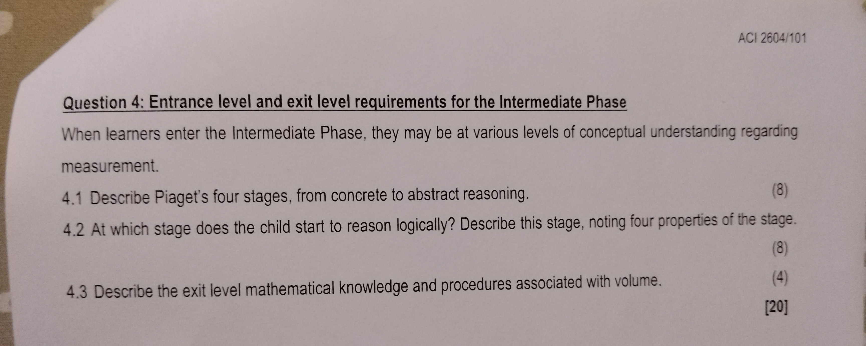 Solved Question 4: Entrance level and exit level | Chegg.com