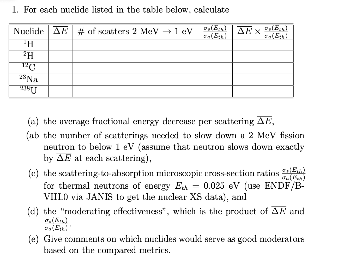 Solved For each nuclide listed in ﻿the table below, | Chegg.com