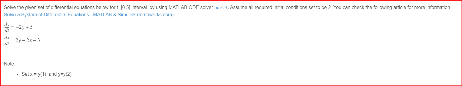 Solved Solve a System of Differential Equations - MATLAB \& | Chegg.com