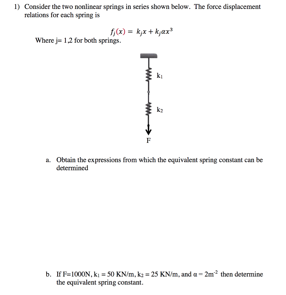 Solved 1) Consider the two nonlinear springs in series shown | Chegg.com