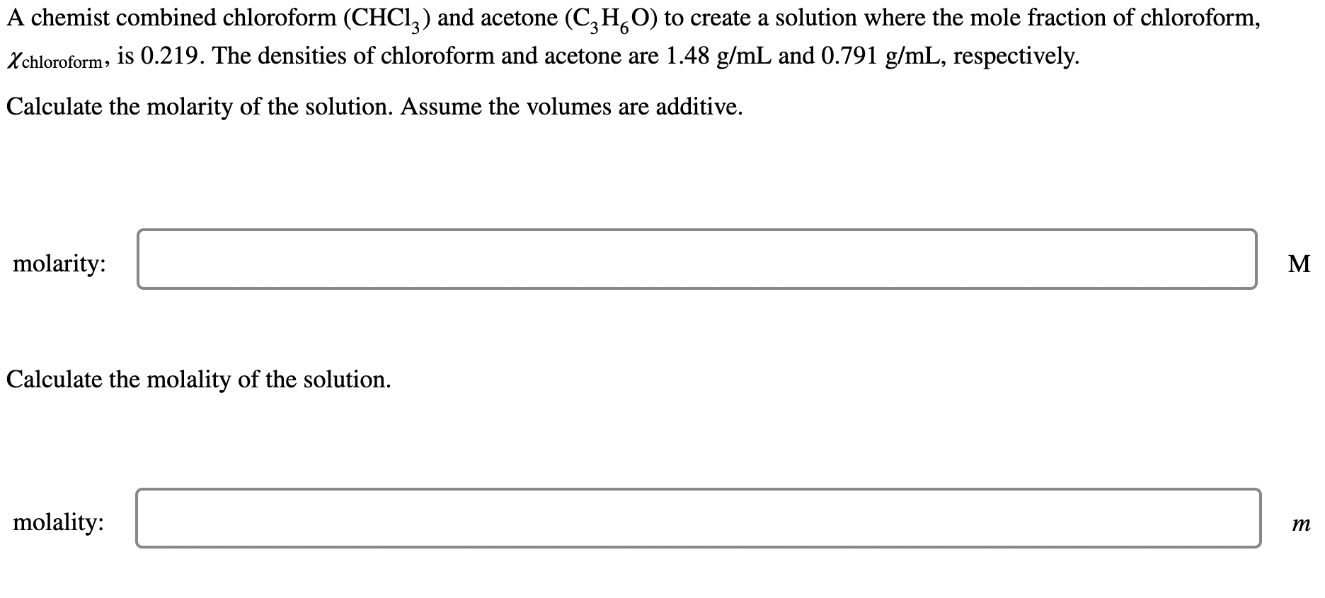 Solved A chemist combined chloroform (CHCl3) and acetone | Chegg.com