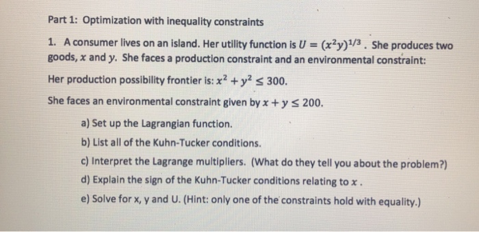 Solved Part 1: Optimization with inequality constraints 1. A | Chegg.com