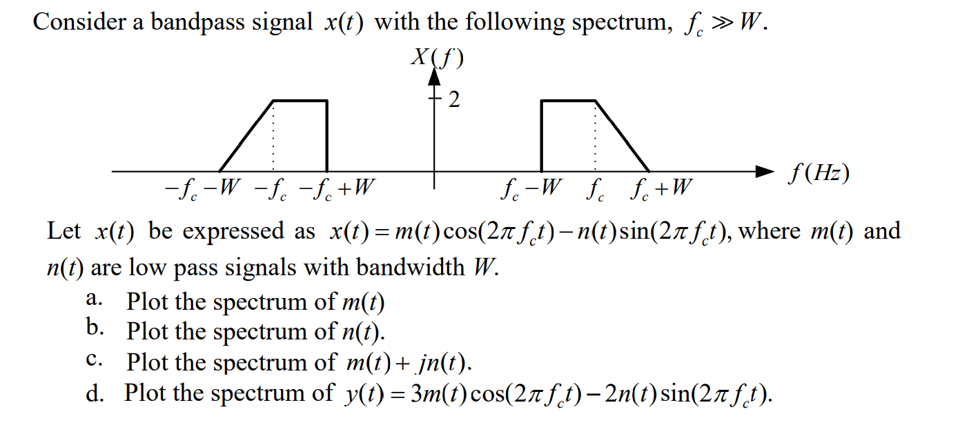 Solved Consider a bandpass signal x(t) with the following | Chegg.com