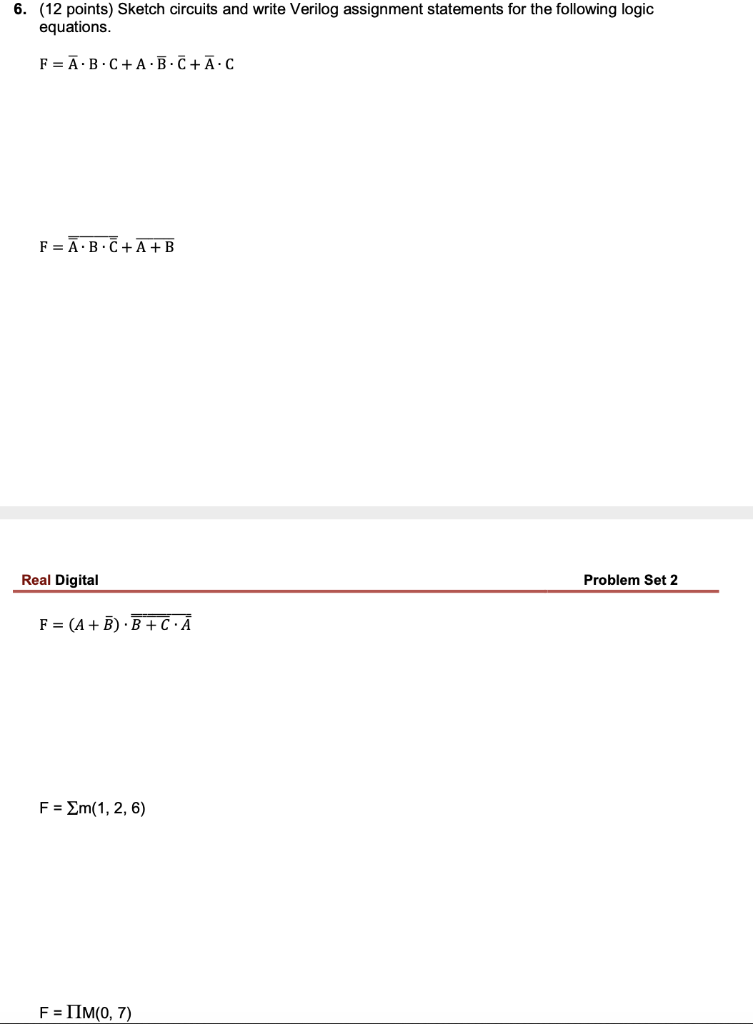 Solved 6. (12 points) Sketch circuits and write Verilog | Chegg.com Solved 6. (12 points) Sketch circuits and write Verilog | Chegg.com