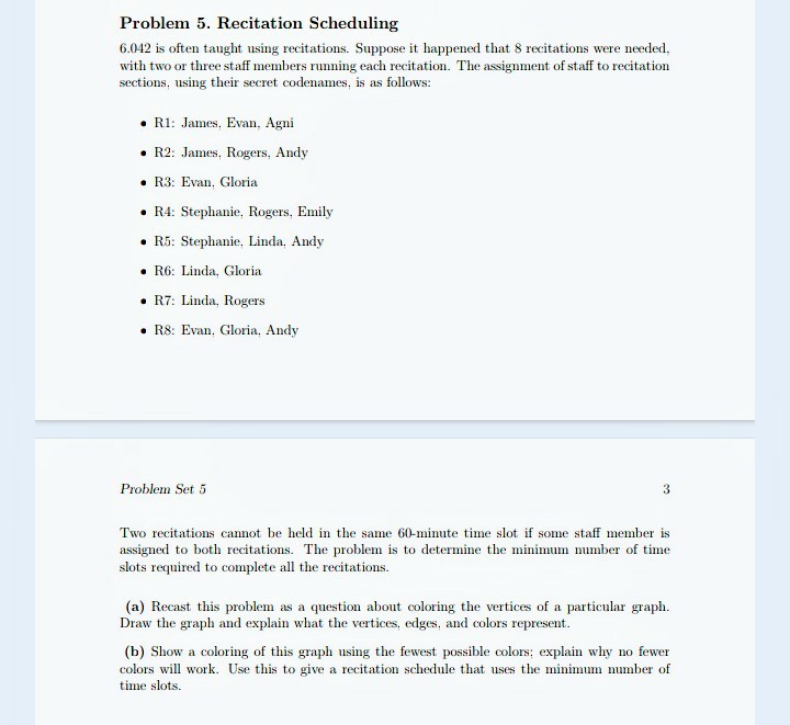 Solved Problem 5. Recitation Scheduling 6.042 is often | Chegg.com