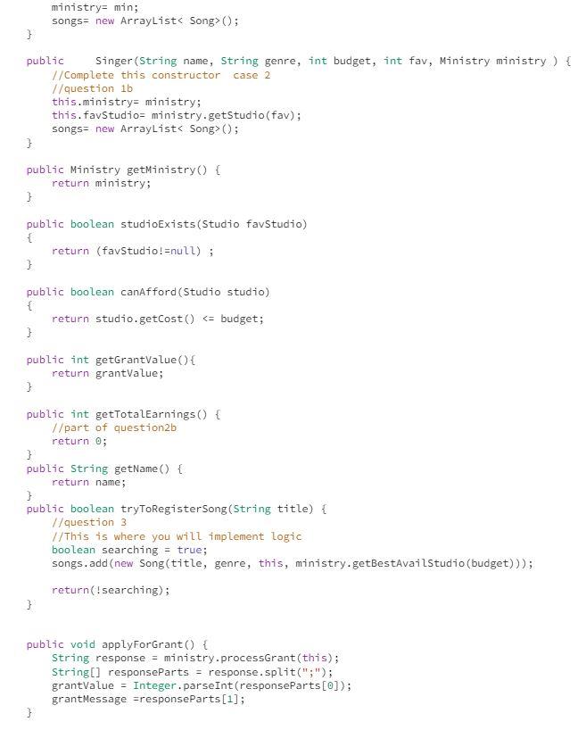 Solved LAB EXERCISES 1. Complete constructors for the Singer | Chegg.com
