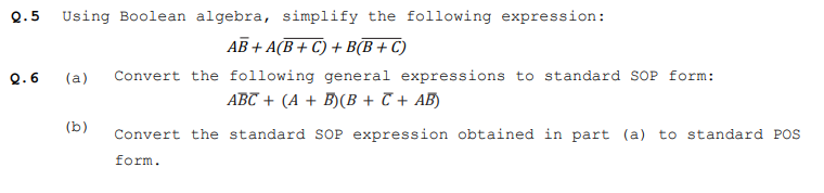 Solved 2.5 Q.6 Using Boolean algebra, simplify the following | Chegg.com