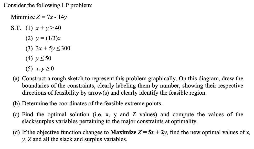 Solved Consider the following LP problem: Minimize Z = 7x - | Chegg.com